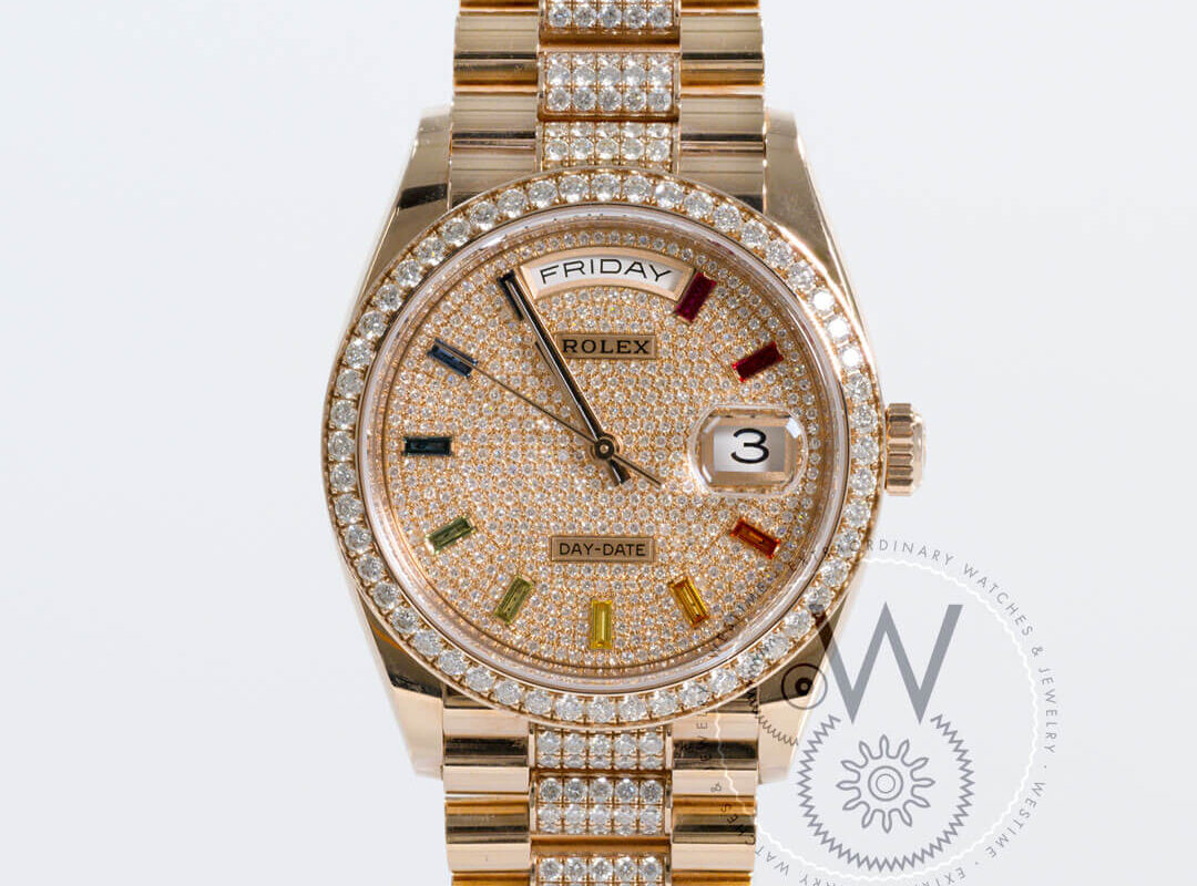 Rolex Day-Date 36 Everose Gold Rainbow 128345RBR | Westime